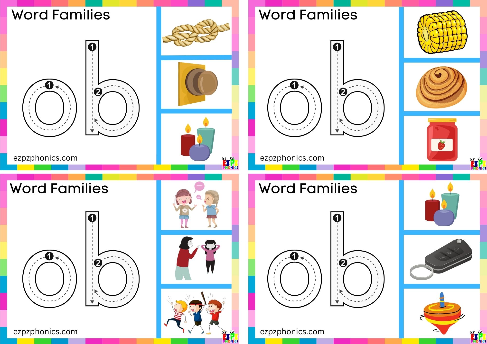 ob Word Family Trace the letters and clip the image Clip cards group 2 - ezpzphonics.com